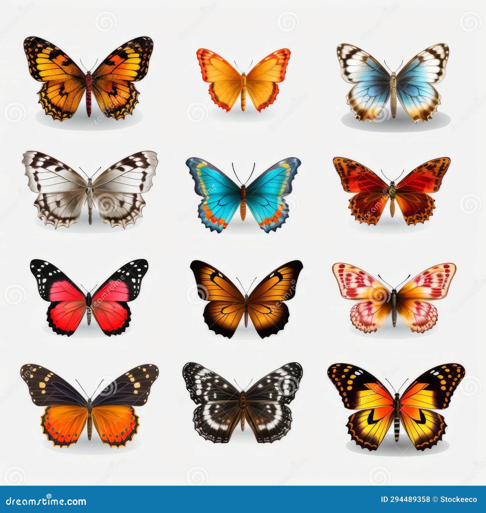 Realistic Colored Butterflies on White Background Stock Illustration ...
