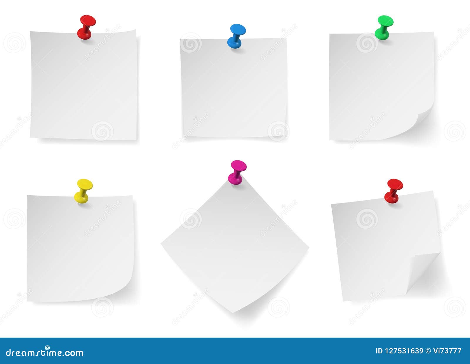 Realistic Colored Pin Push with Note Paper. Vector Illustration. Stock ...