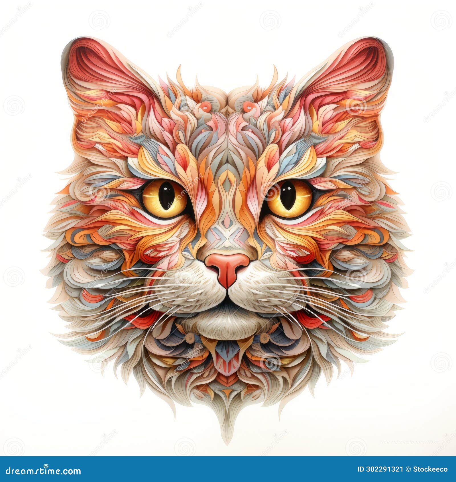 Realistic And Colorful Abstract Cat Portrait By Alex Gross Stock