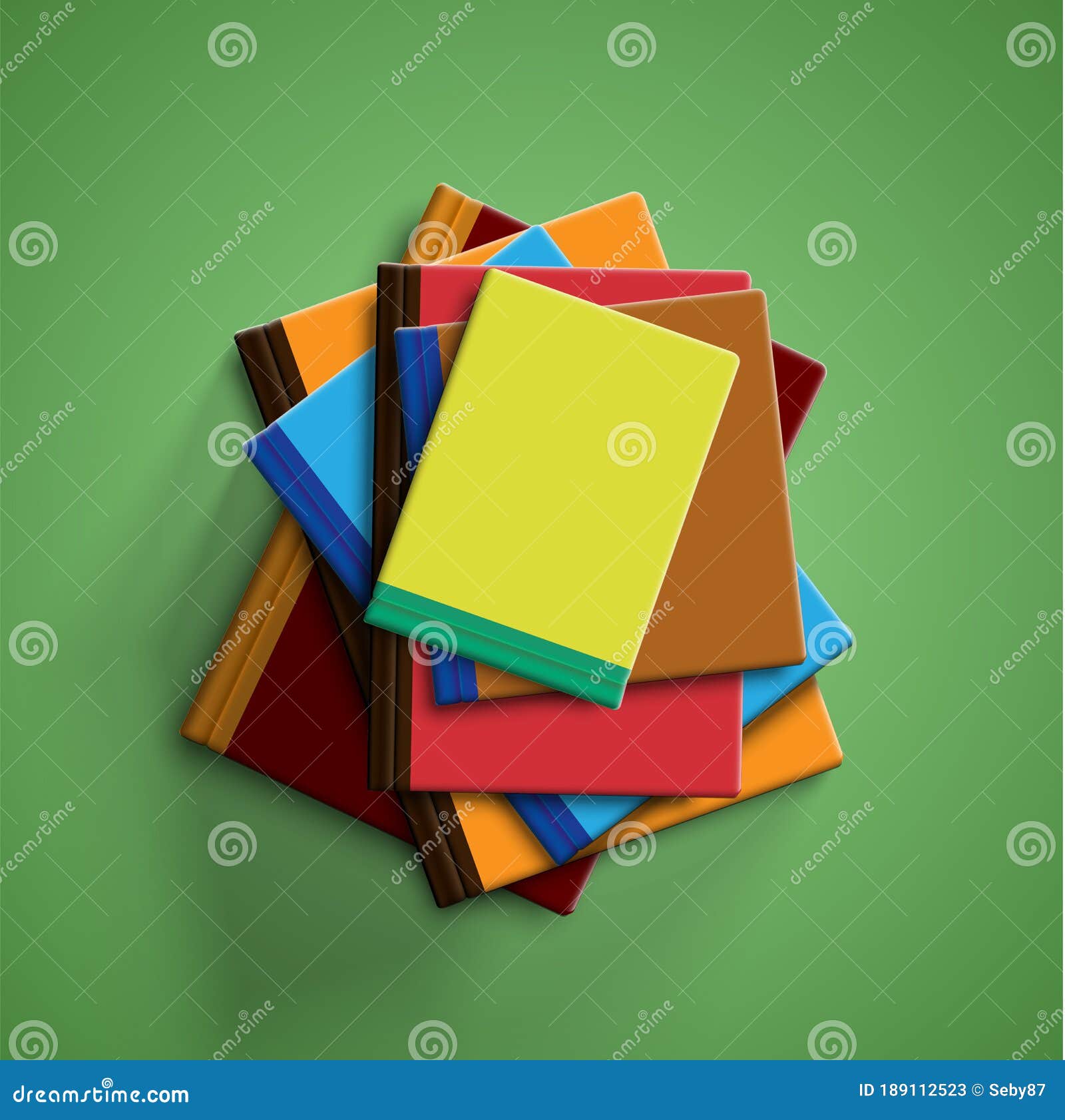 Realistic Colorful Books with Green Background and Shadow, Vector ...