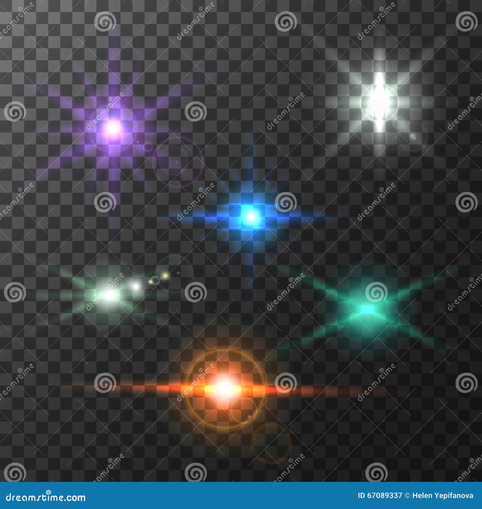 Realistic Colorful Bright Lens Flares Beams And Flashes On Transparent ...