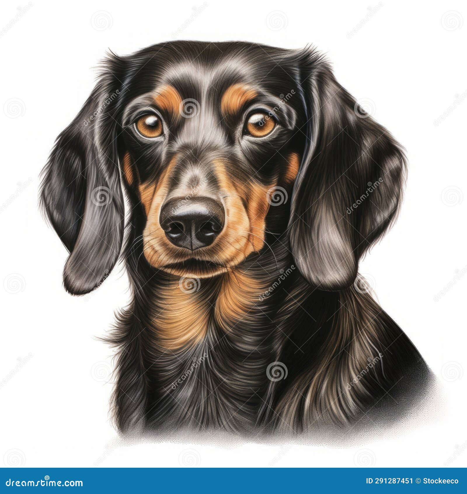 Realistic and Colorful Dachshund Drawing with Delicate Shading Stock ...