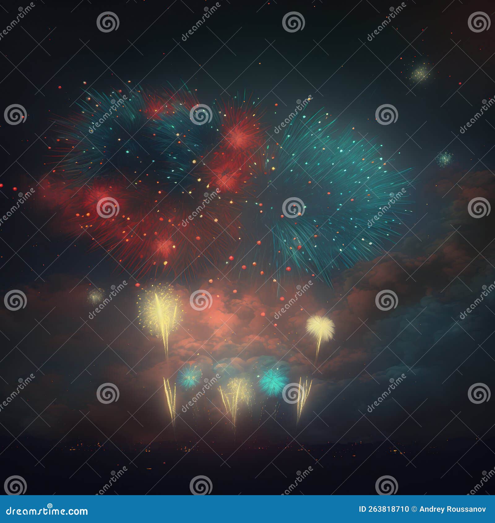 Realistic Colorful Fireworks. AI Render. Stock Illustration ...