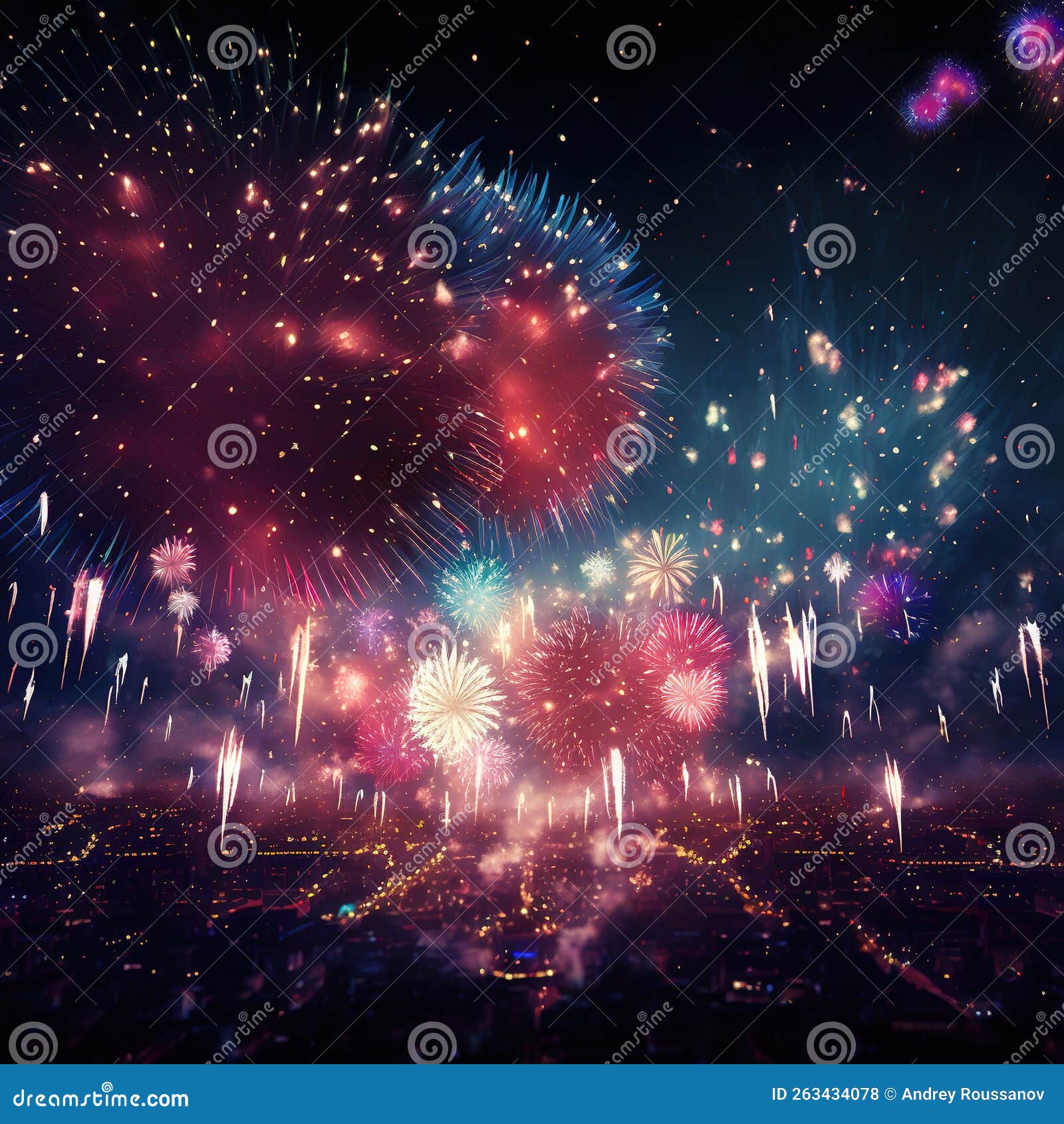 Realistic Colorful Fireworks. AI Render. Stock Illustration ...