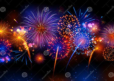 Realistic Colorful Fireworks Stock Vector - Illustration of colorful ...