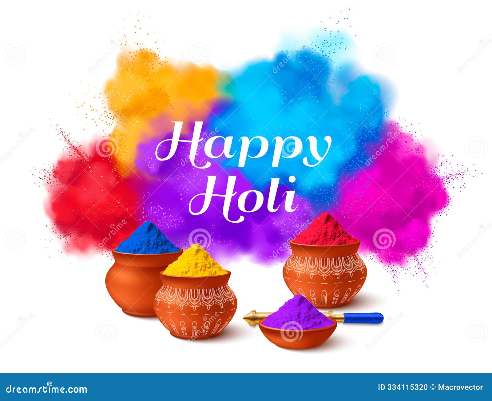 Realistic Colorful Happy Holi Composition Stock Photo - Image of powder ...