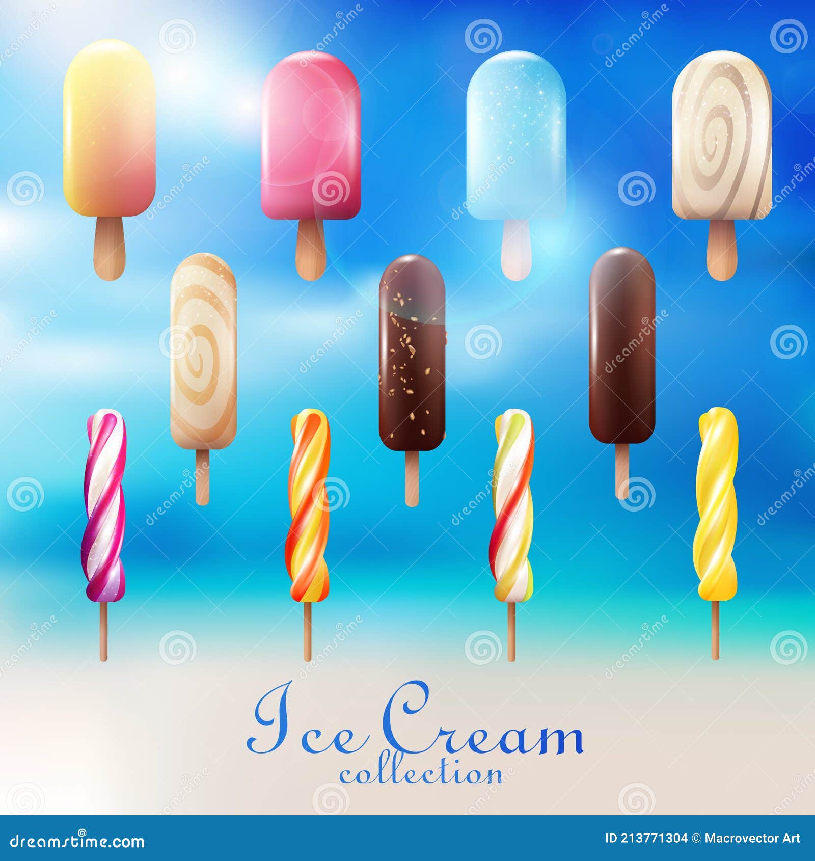 Realistic Colorful Ice Cream Set with Popsicles and Eskimo Varieties on ...