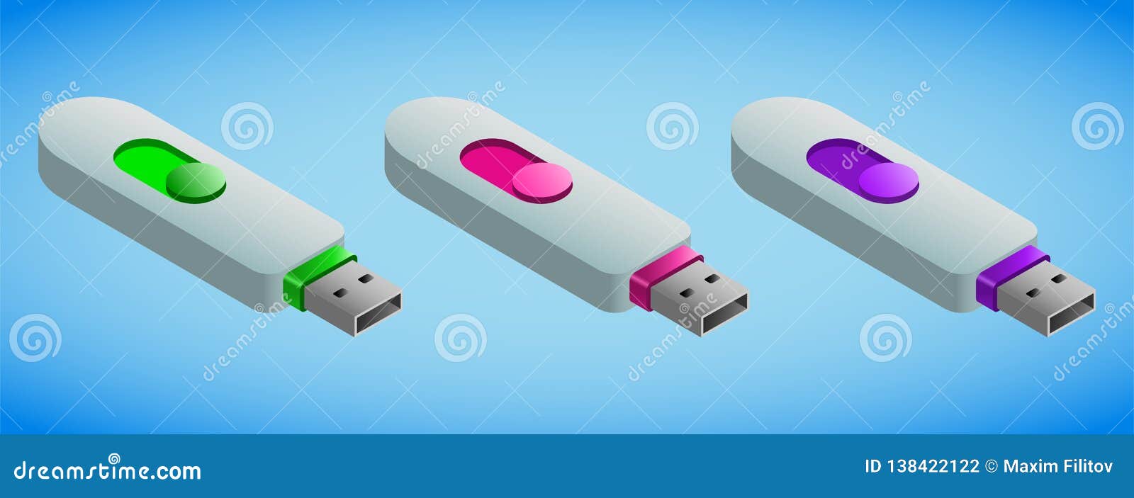 Realistic Colorful Usb Flash Cards in Isometry Vector Illustration ...