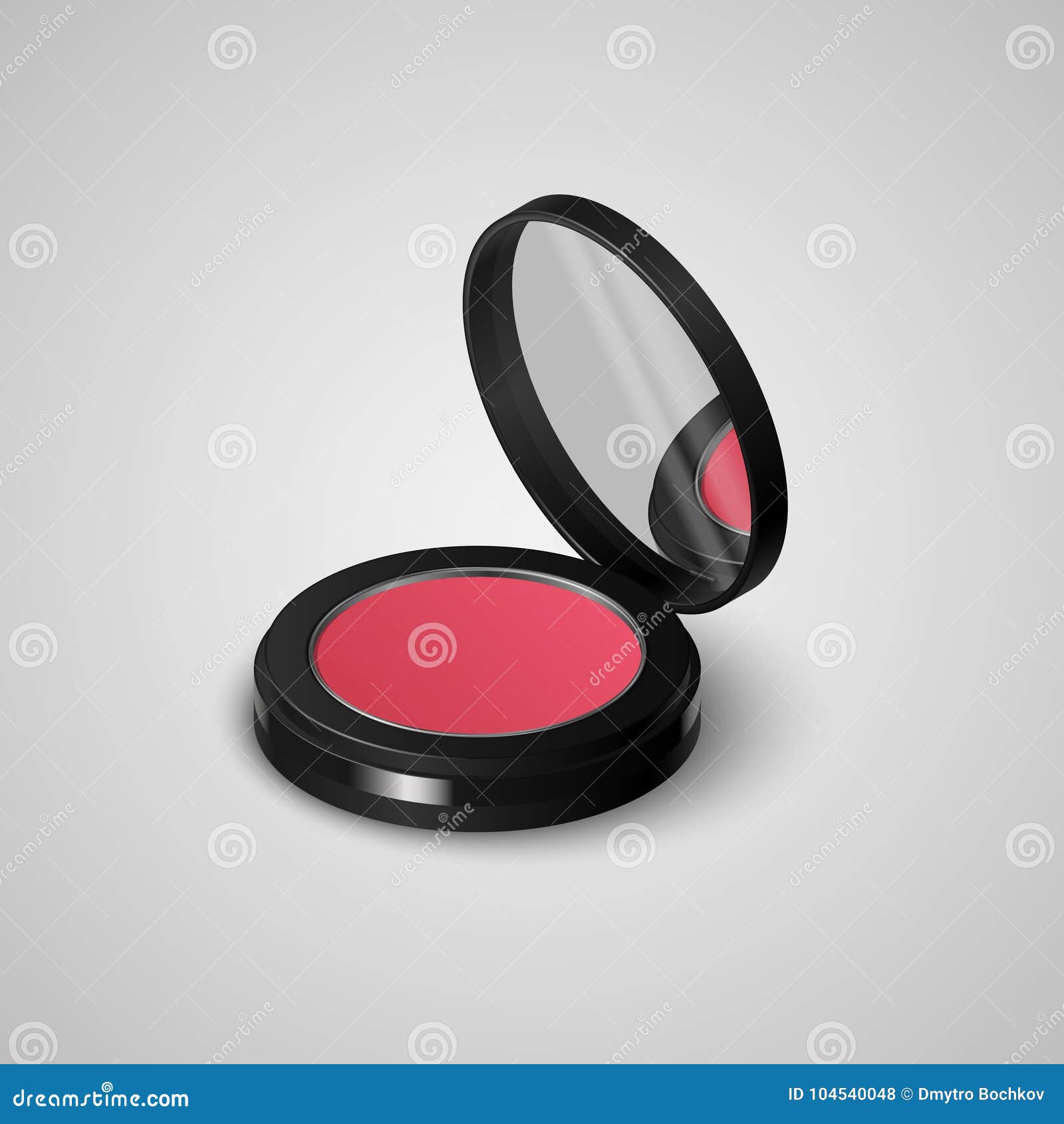 Realistic Compact Rouge Face in Black Container with Mirror. Stock ...