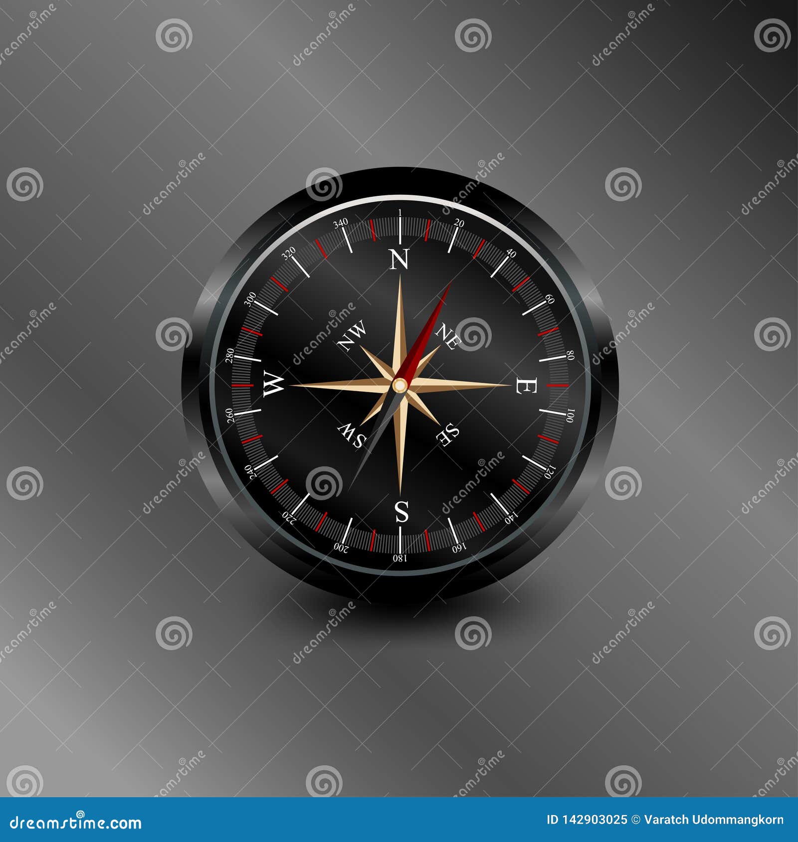 Realistic Compass Design, Used for Map Direction Navigation. Black ...