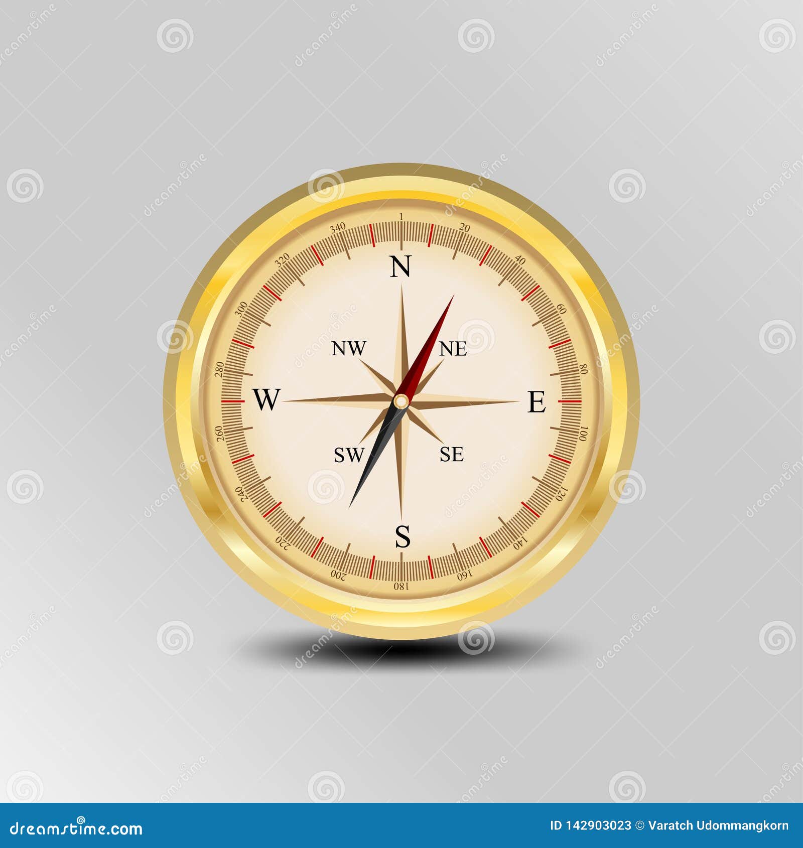 Realistic Compass Design, Used for Map Direction Navigation. Golden ...