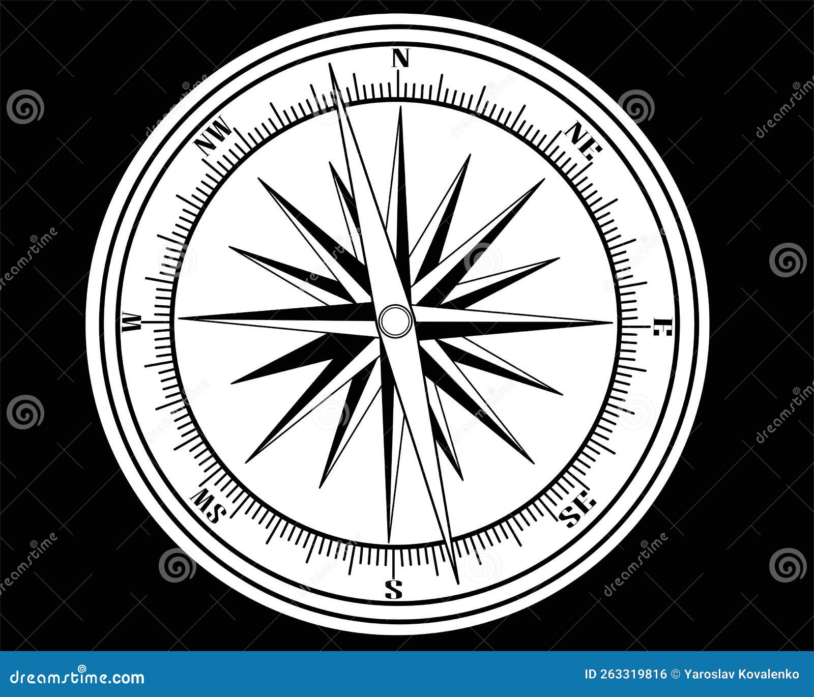 Realistic Compass Isolated on Black Background. Vector Illustration ...