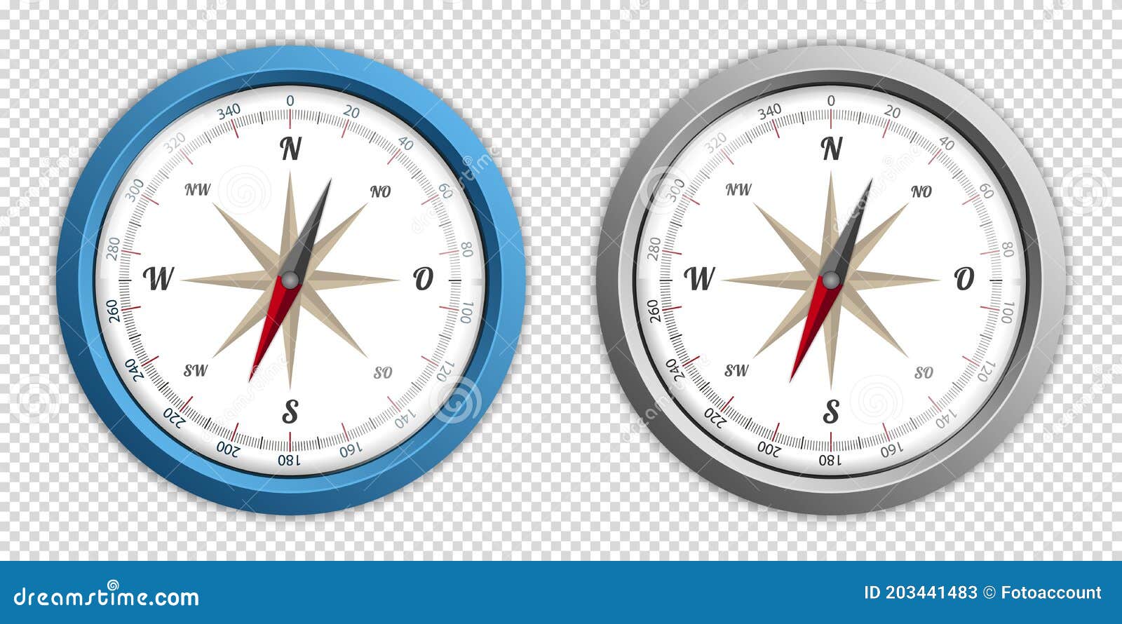 Realistic Compasses - Blue and Silver Metallic Vector Illustrations ...