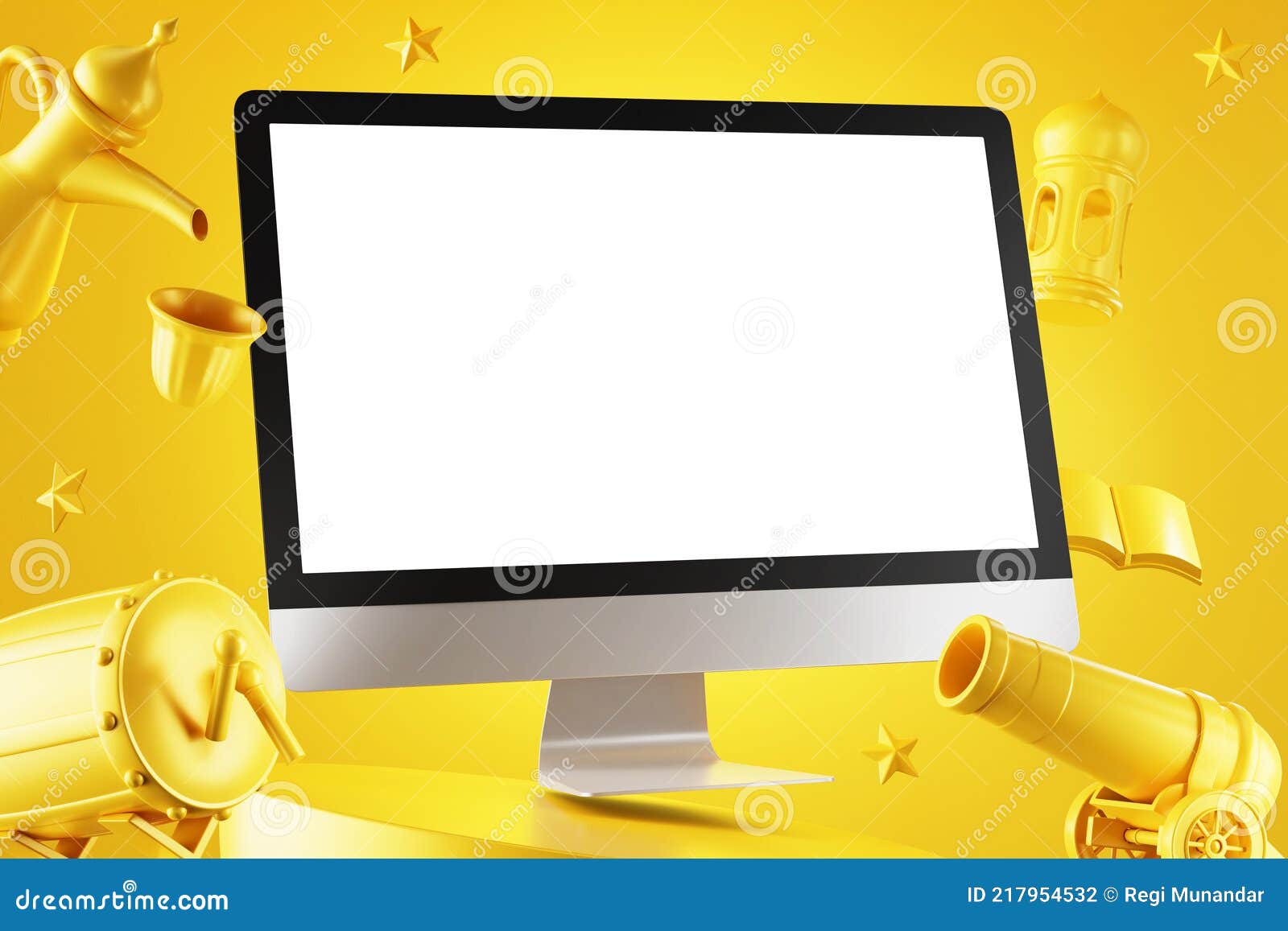Realistic Computer Desktop Blank White Display Mockup on Floating ...