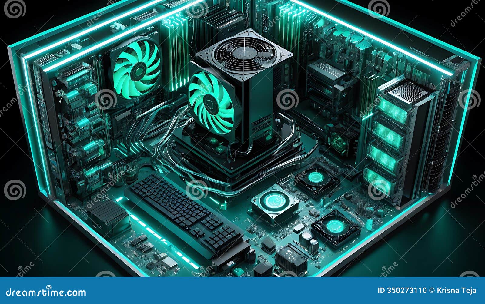 Isometric Liquid Cooling Tech in Computer Interior Stock Illustration ...