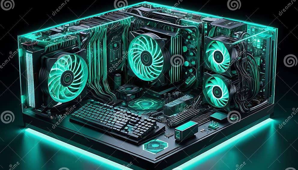 Isometric Liquid Cooling Tech in Computer Interior Stock Illustration ...