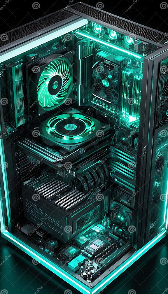 Isometric Liquid Cooling Tech in Computer Interior Stock Illustration ...