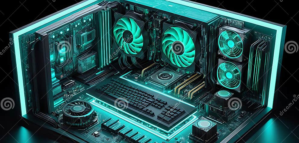 Isometric Liquid Cooling Tech in Computer Interior Stock Illustration ...