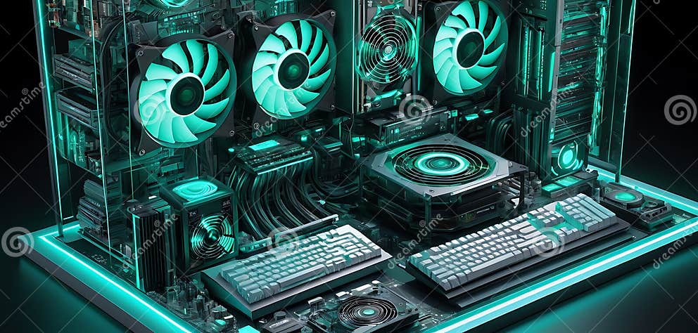 Isometric Liquid Cooling Tech in Computer Interior Stock Illustration ...