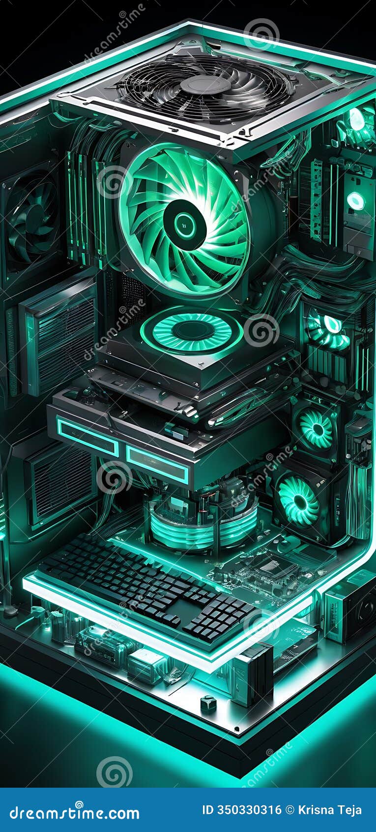Isometric Liquid Cooling Tech in Computer Interior Stock Illustration ...