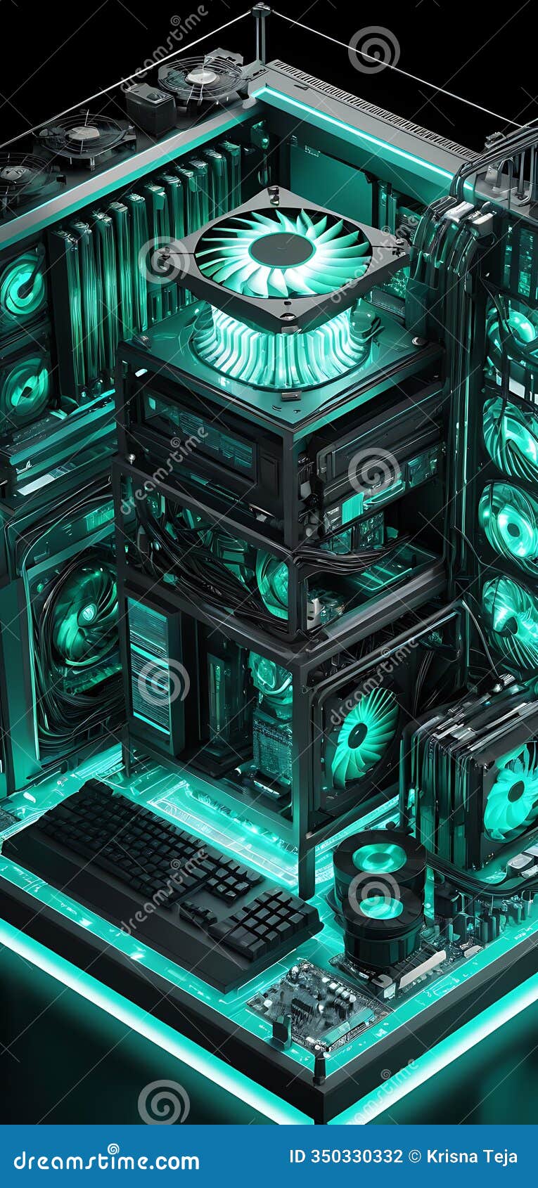 Isometric Liquid Cooling Tech in Computer Interior Stock Illustration ...
