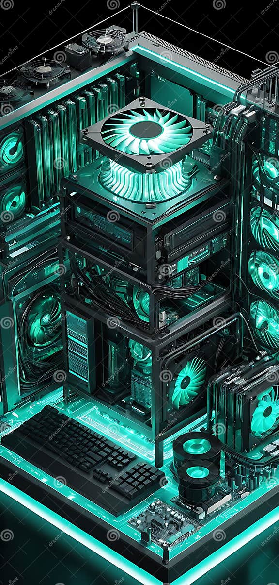 Isometric Liquid Cooling Tech in Computer Interior Stock Illustration ...