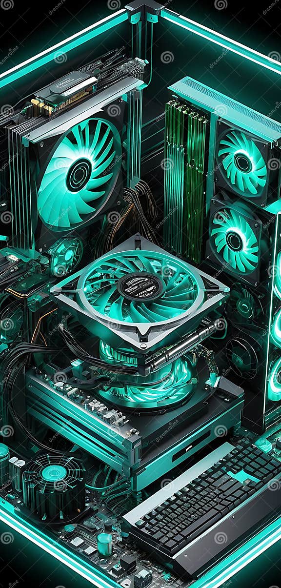 Isometric Liquid Cooling Tech in Computer Interior Stock Illustration ...