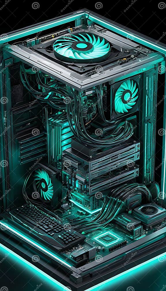 Isometric Liquid Cooling Tech in Computer Interior Stock Illustration ...