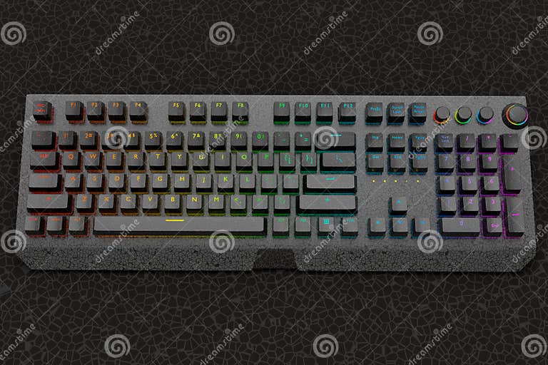 Realistic Computer Keyboard with Black Chrome Texture Isolated on Black ...