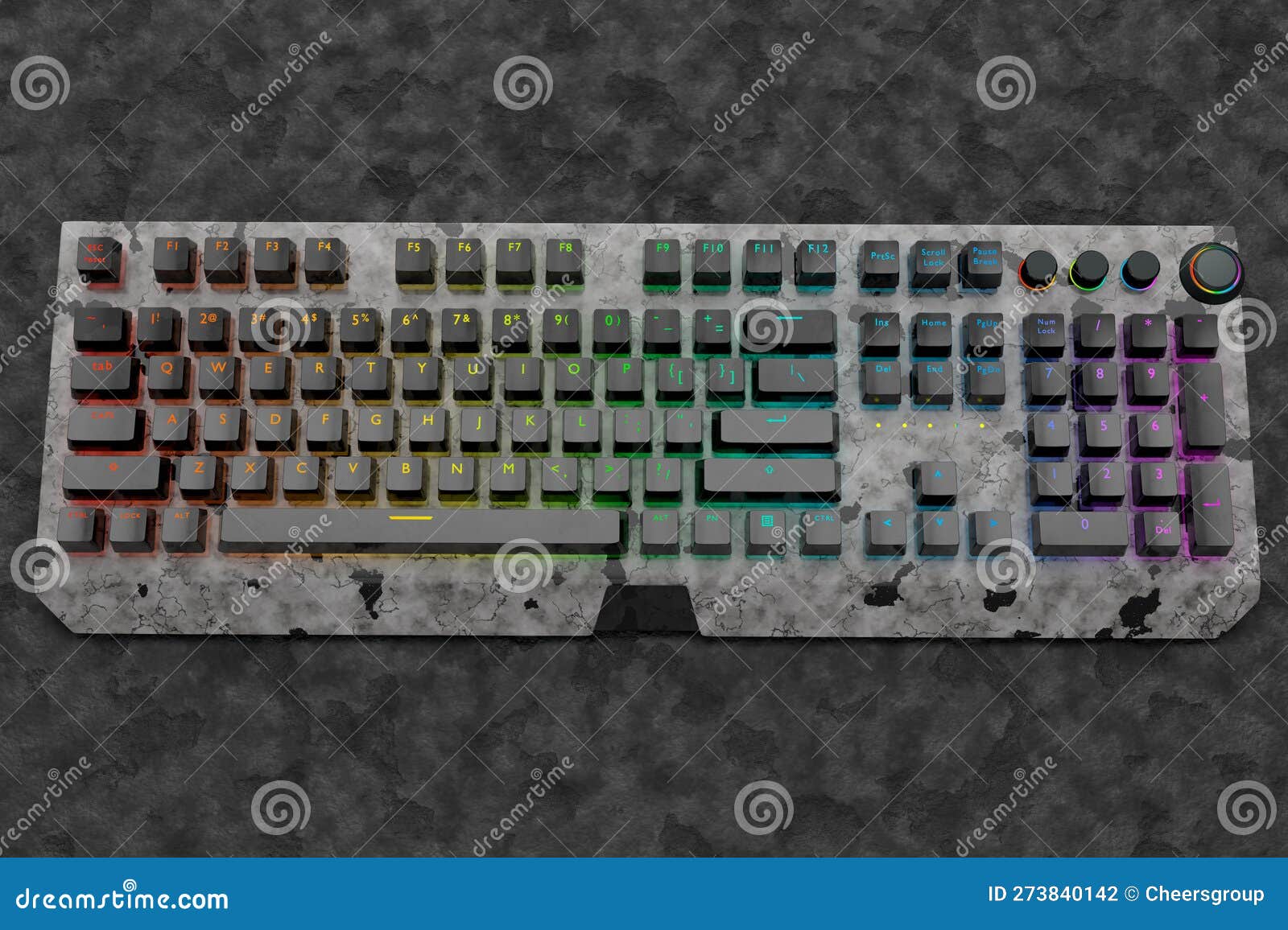 Realistic Computer Keyboard With Black Marble Texture Isolated On Black