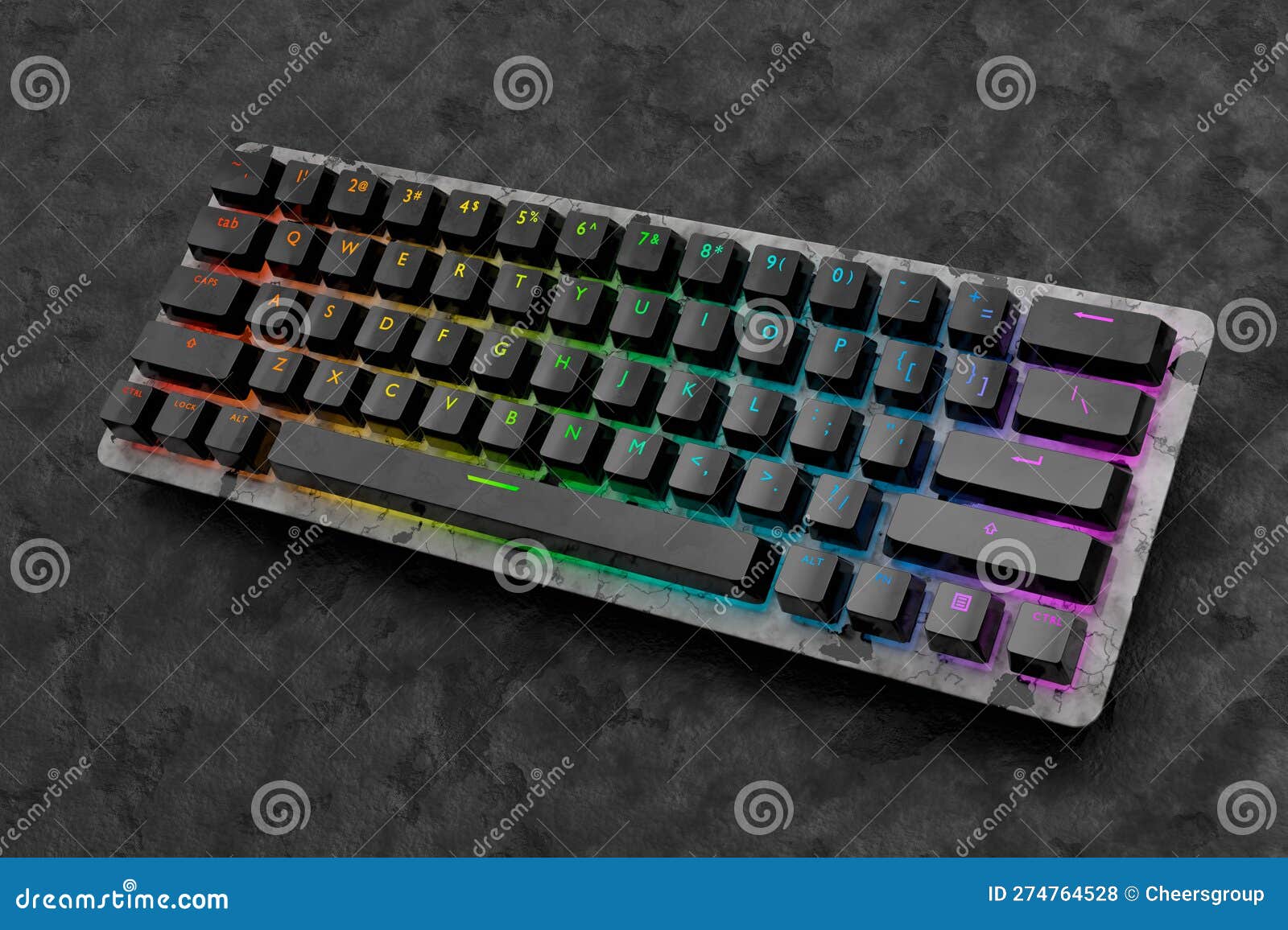 Realistic Computer Keyboard With Black Marble Texture Isolated On Dark