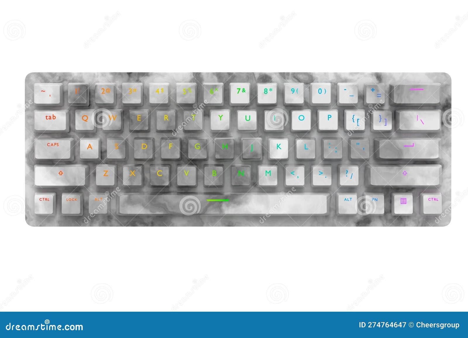 Realistic Computer Keyboard with Black Marble Texture Isolated on White ...
