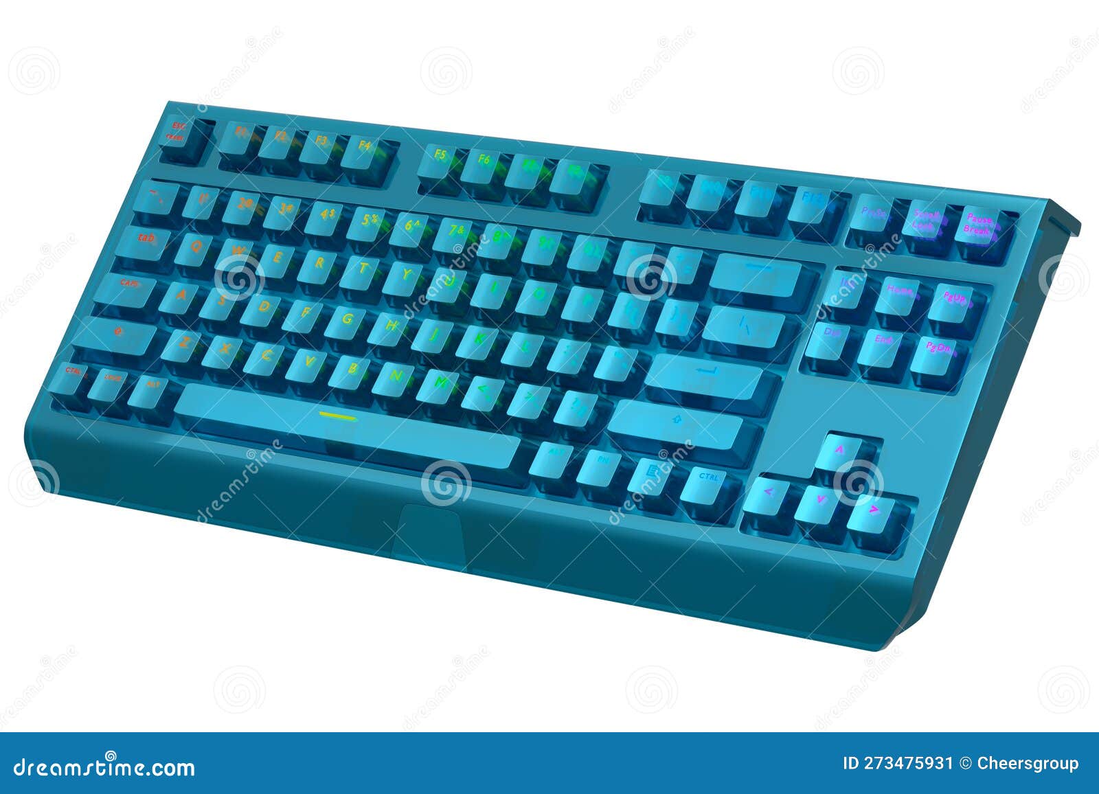 Realistic Computer Keyboard with Blue Chrome Texture Isolated on White ...