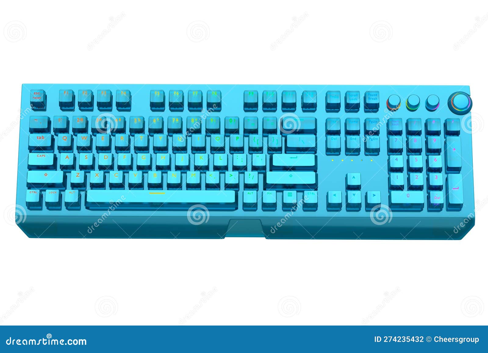 Realistic Computer Keyboard with Blue Chrome Texture Isolated on White ...