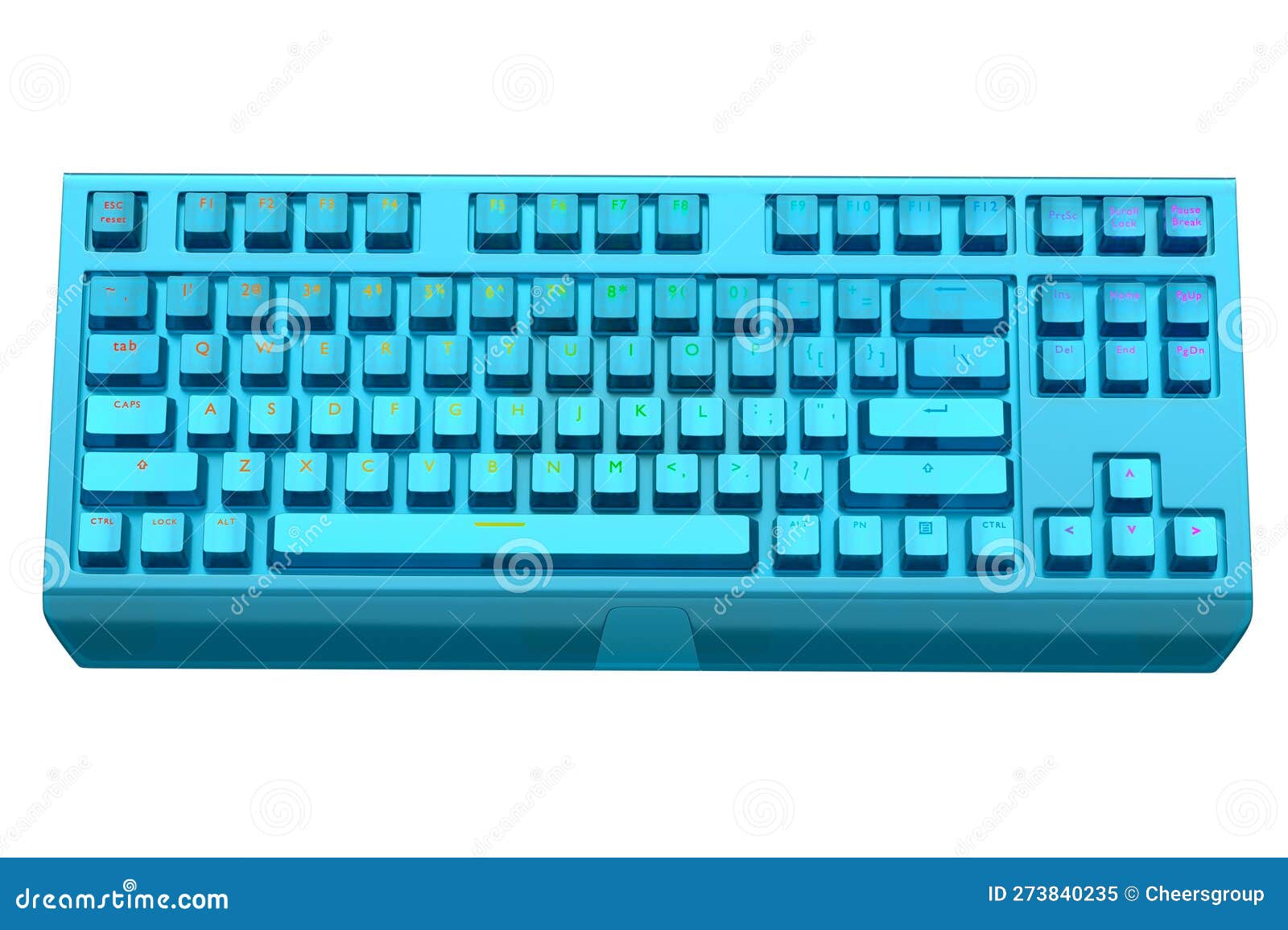 Realistic Computer Keyboard with Blue Chrome Texture Isolated on White ...