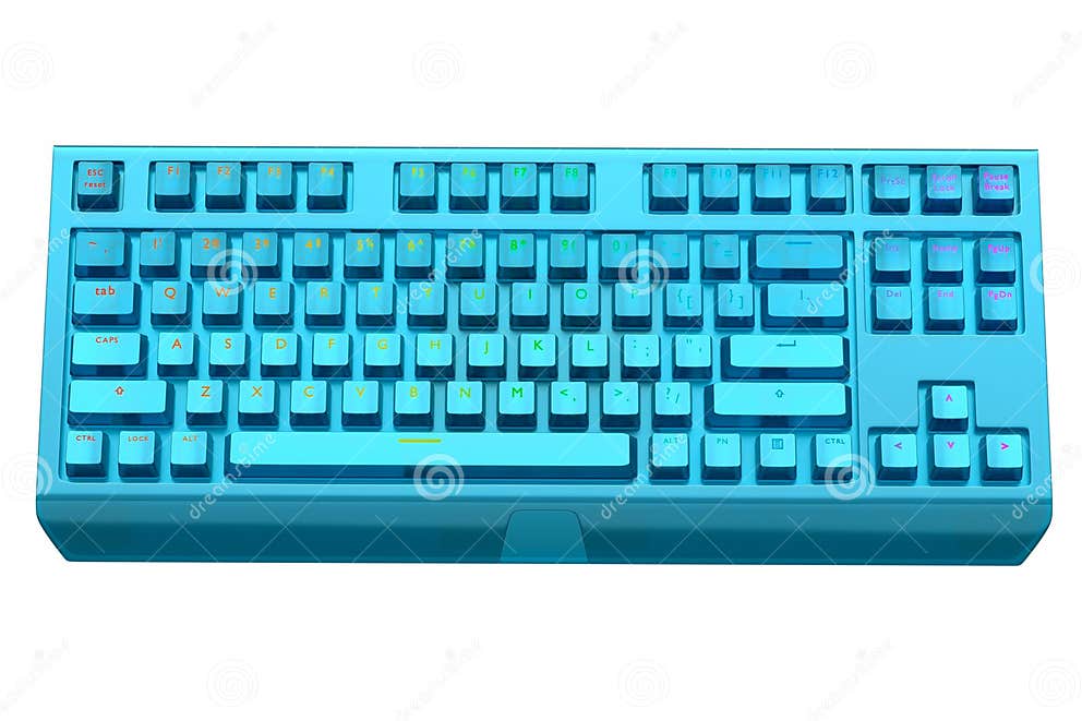 Realistic Computer Keyboard with Blue Chrome Texture Isolated on White ...