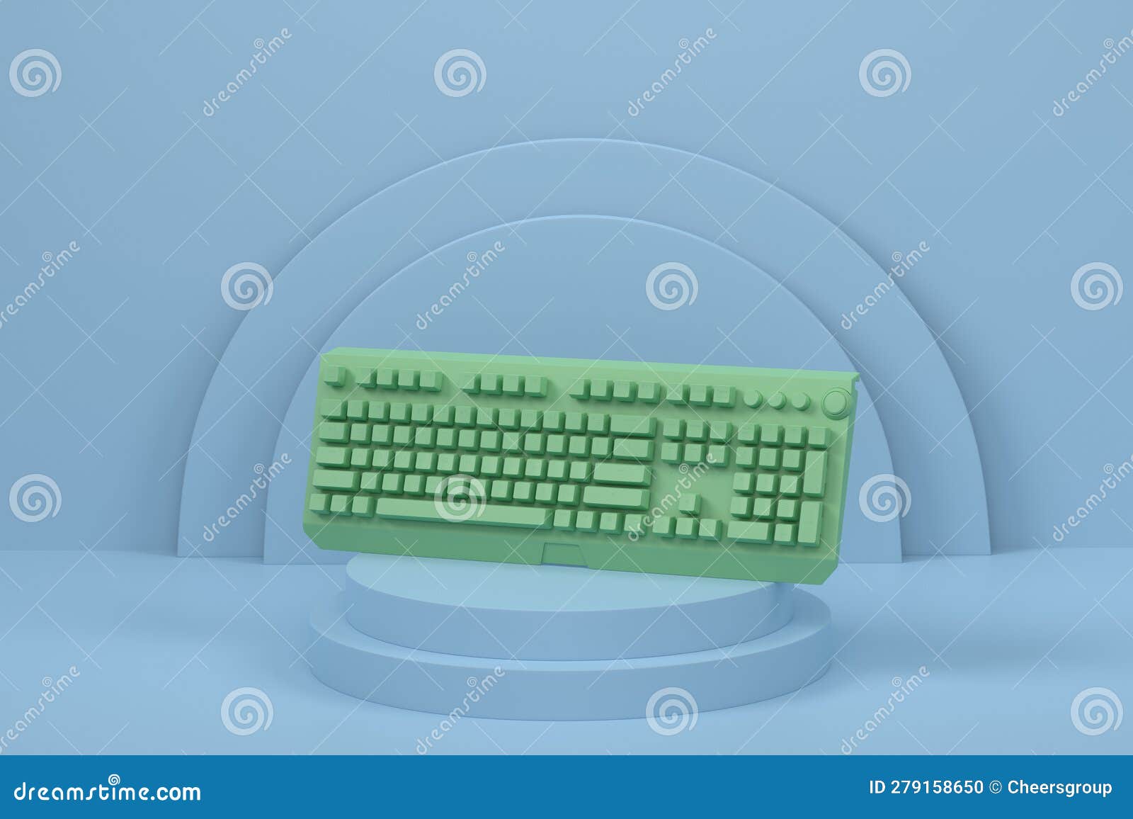 Realistic Computer Keyboard on Cylinder Podium with Step on Monochrome ...