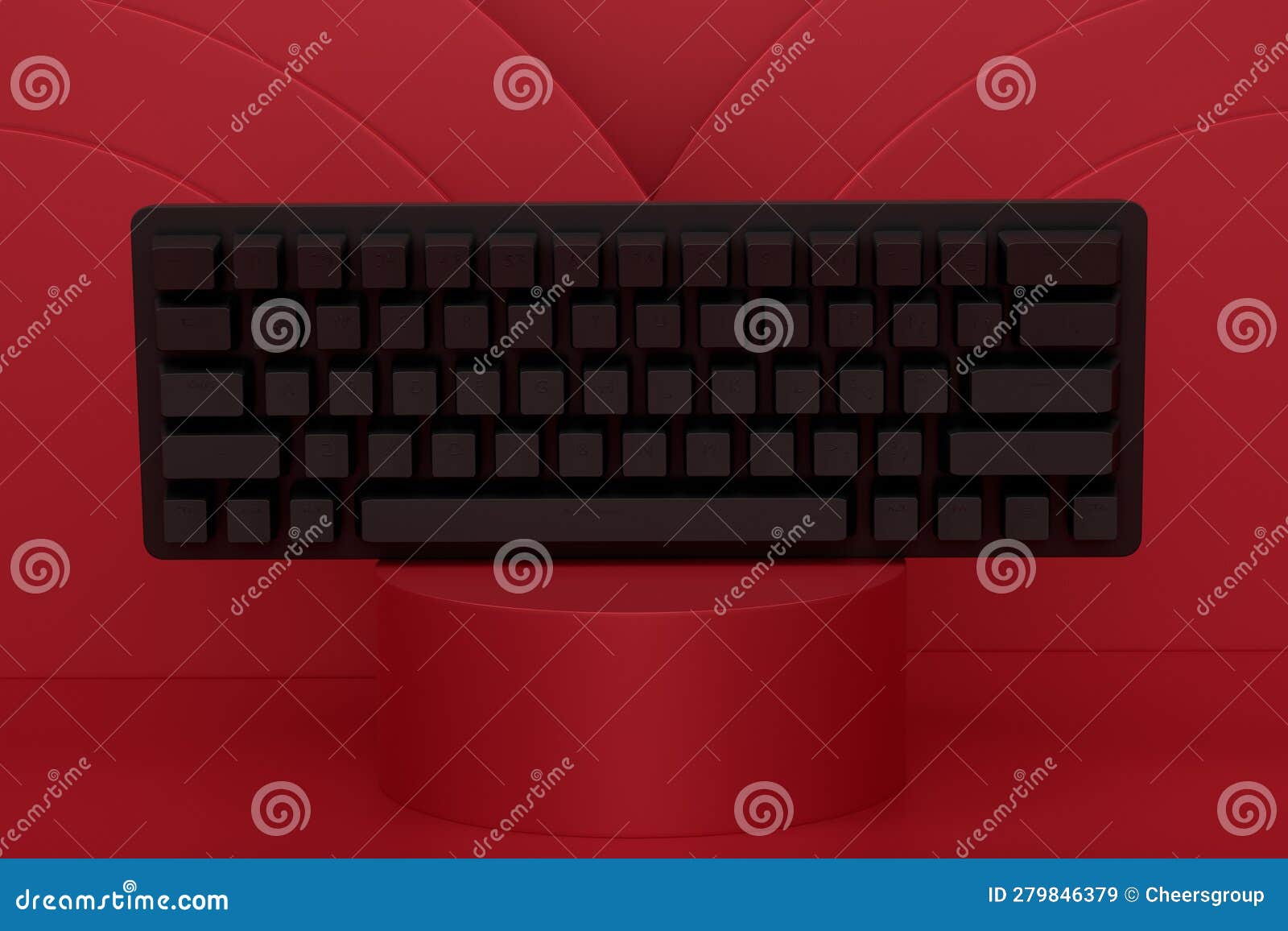 Realistic Computer Keyboard on Cylinder Podium with Step on Monochrome ...