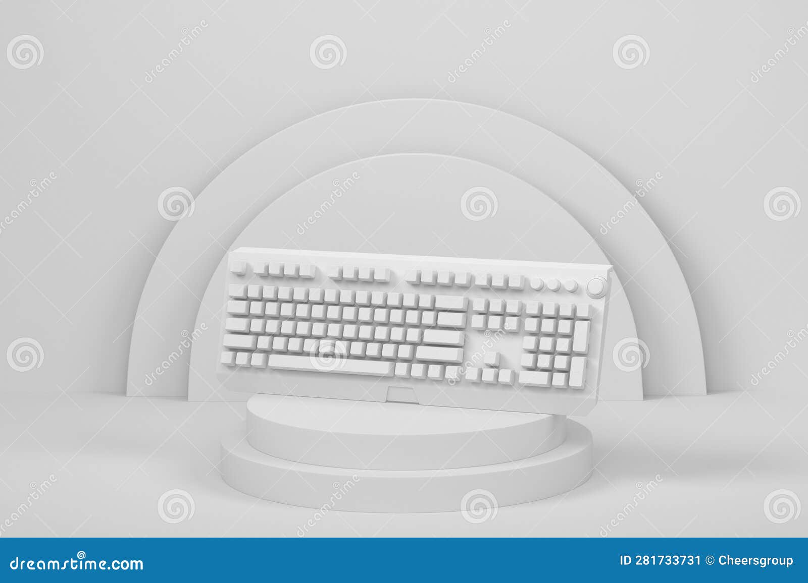 Realistic Computer Keyboard on Cylinder Podium with Step on Monochrome ...