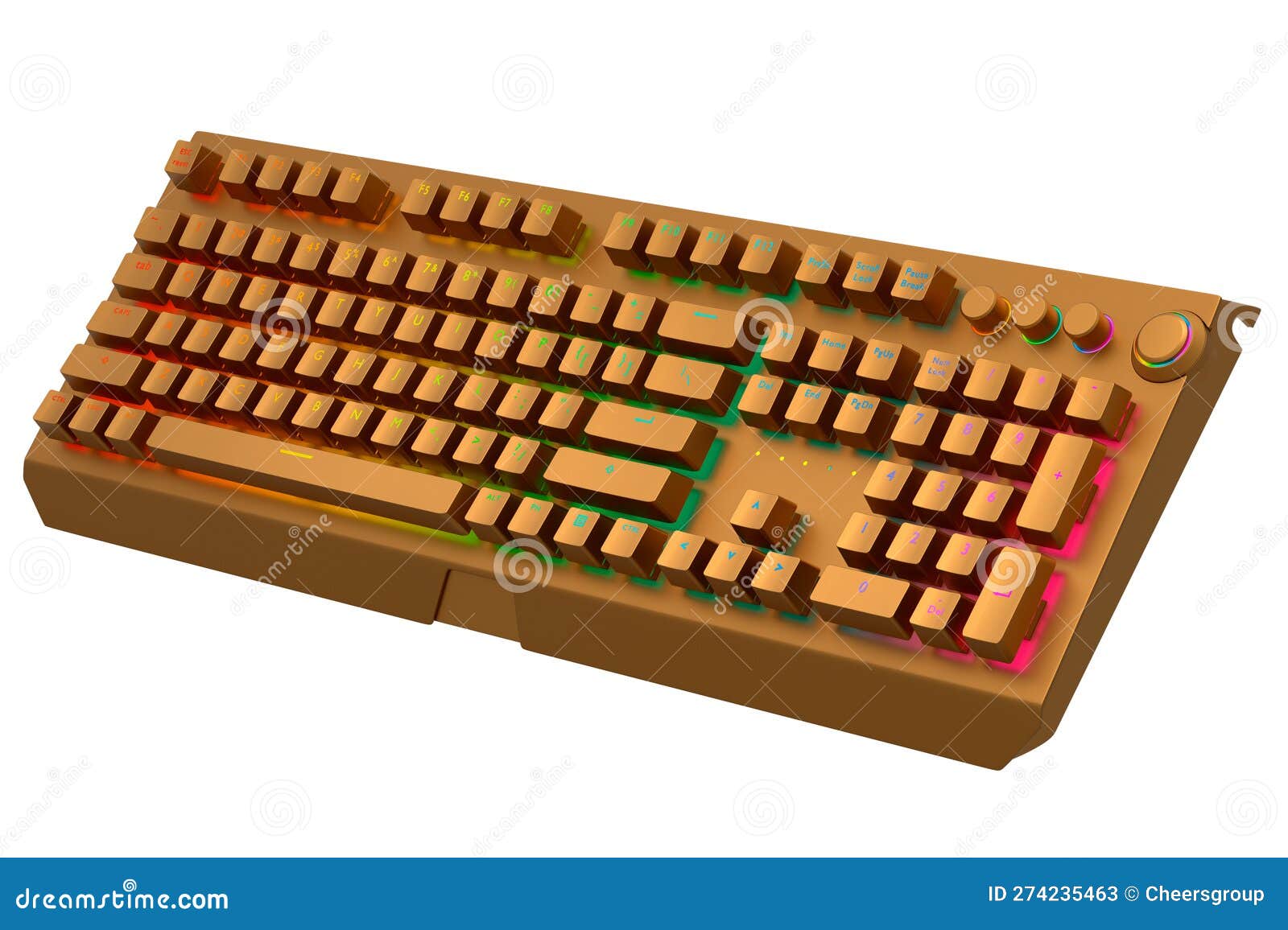 Realistic Computer Keyboard With Golden Chrome Texture Isolated On