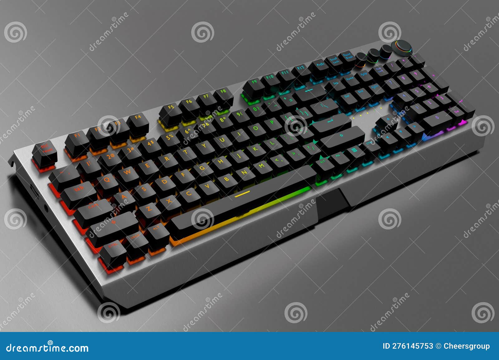 Realistic Computer Keyboard With Metallic Chrome Texture Isolated On