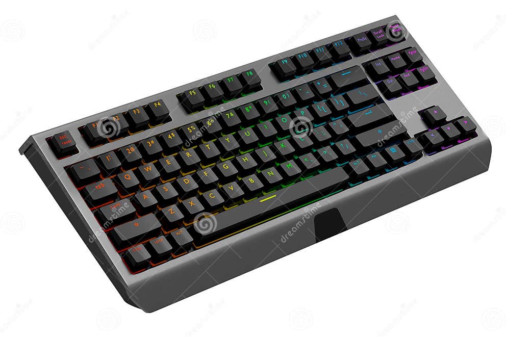 Realistic Computer Keyboard with Metallic Chrome Texture Isolated on ...