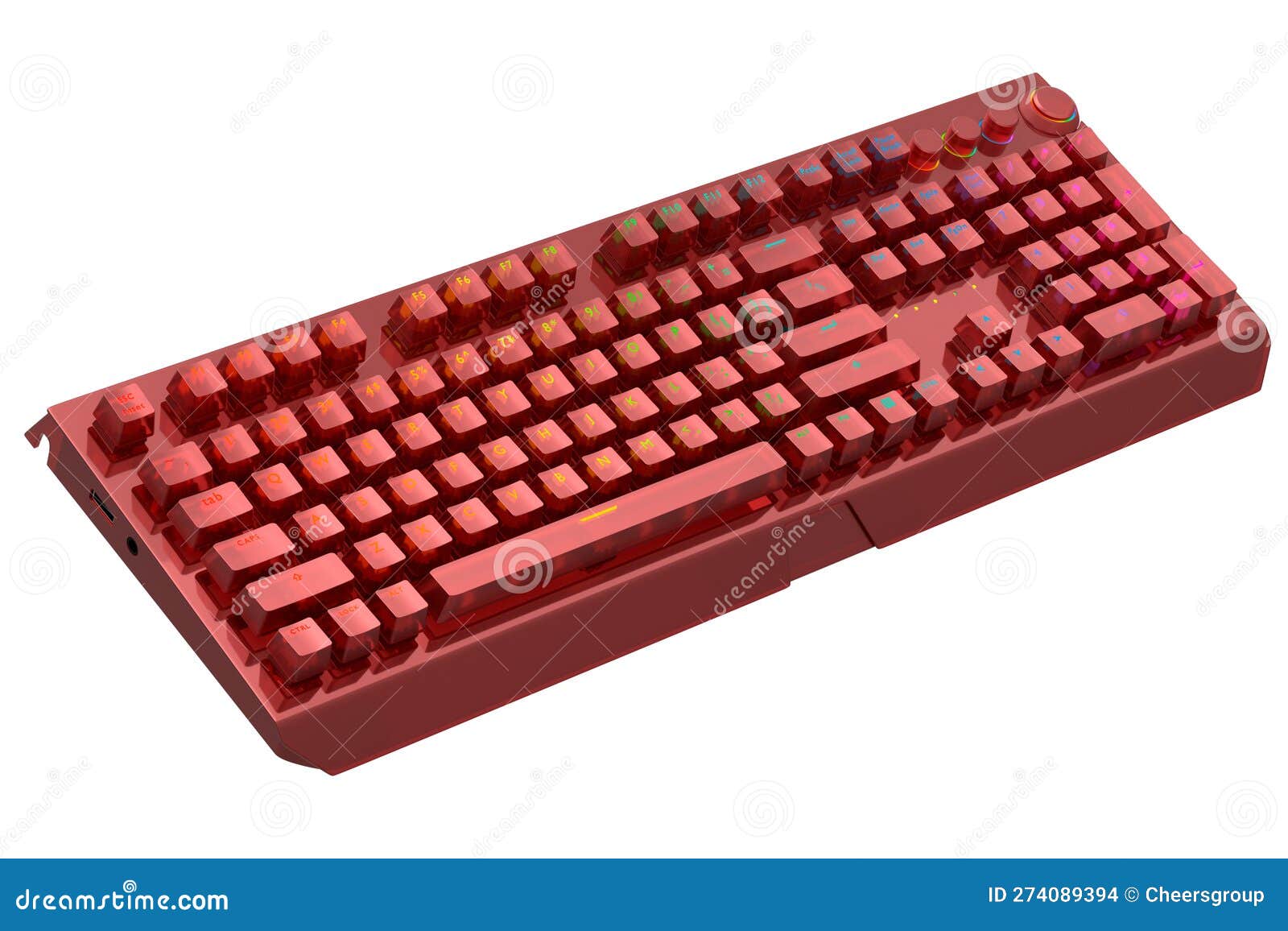 Realistic Computer Keyboard with Red Chrome Texture Isolated on White ...