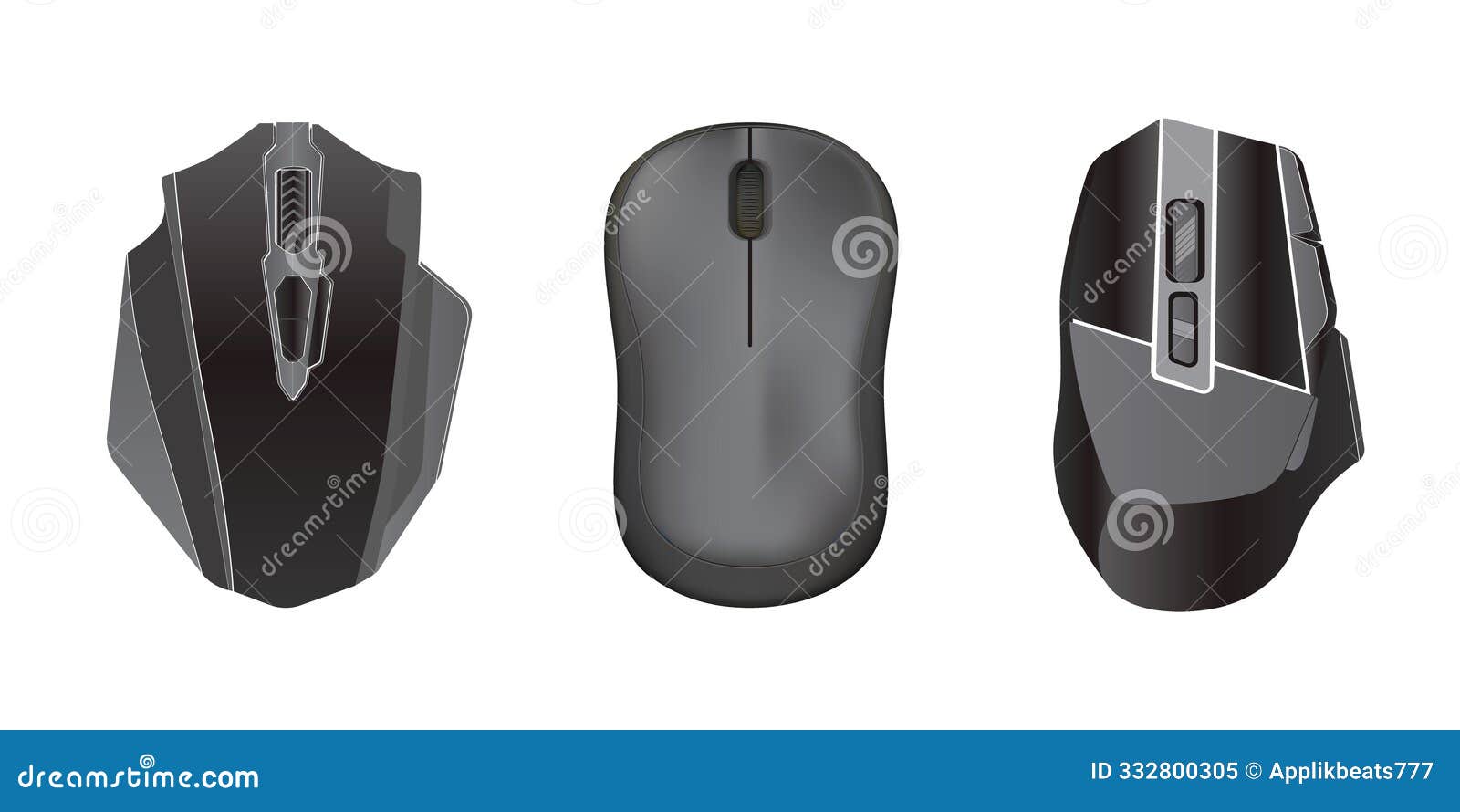 Realistic Computer Mouse Collection. Set of Dark Gray Realistic ...