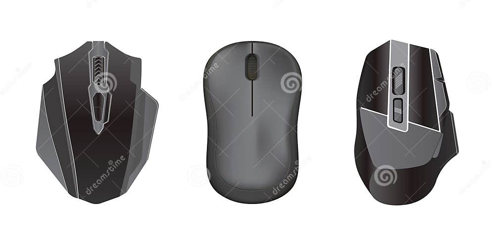 Realistic Computer Mouse Collection. Set of Dark Gray Realistic ...