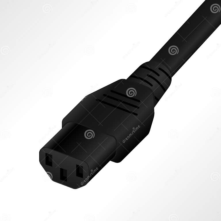 Realistic Computer Power Cord Cable Vector Illustration. Stock ...