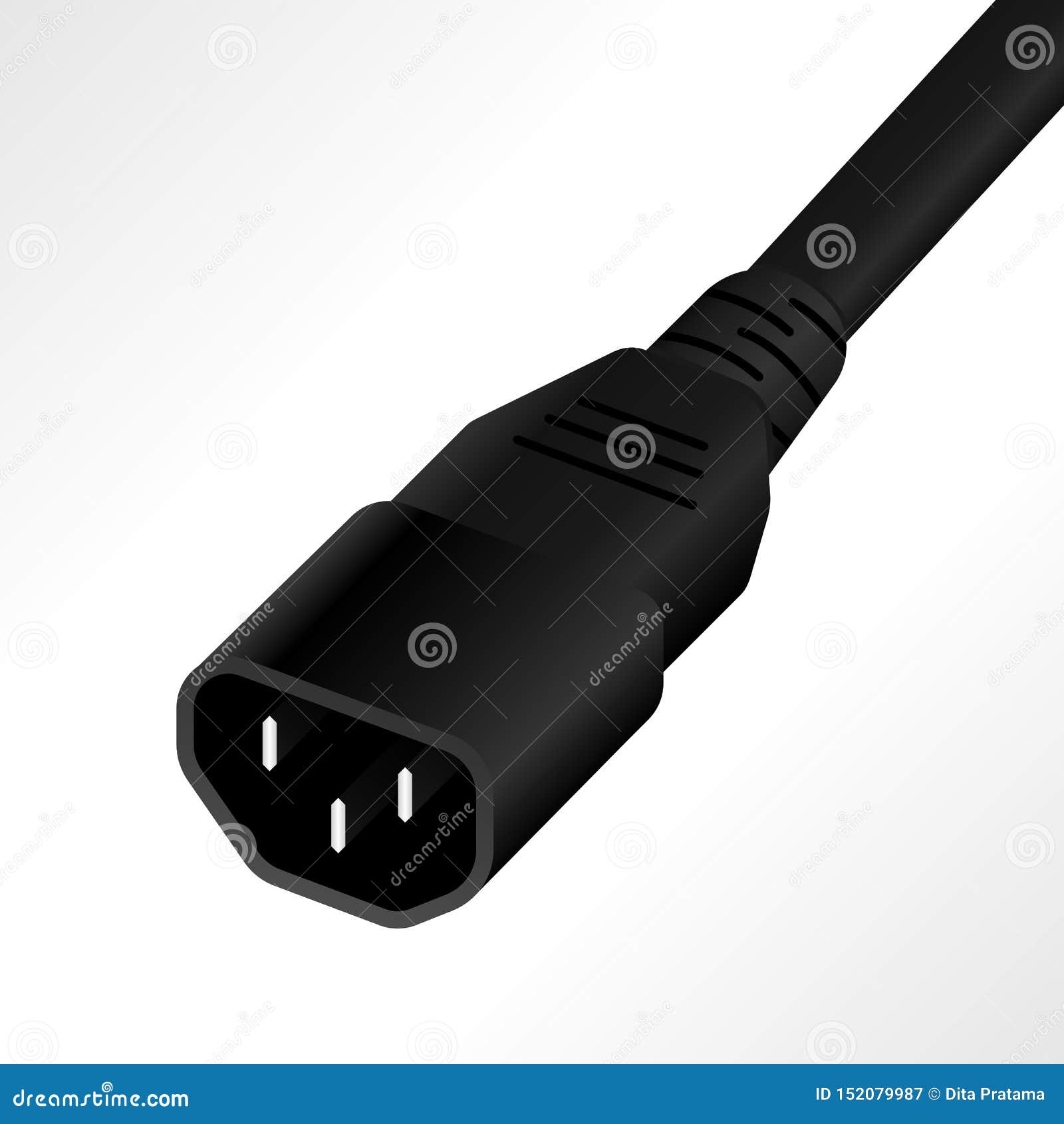 Realistic Computer Power Cord Cable Vector Illustration. Stock ...