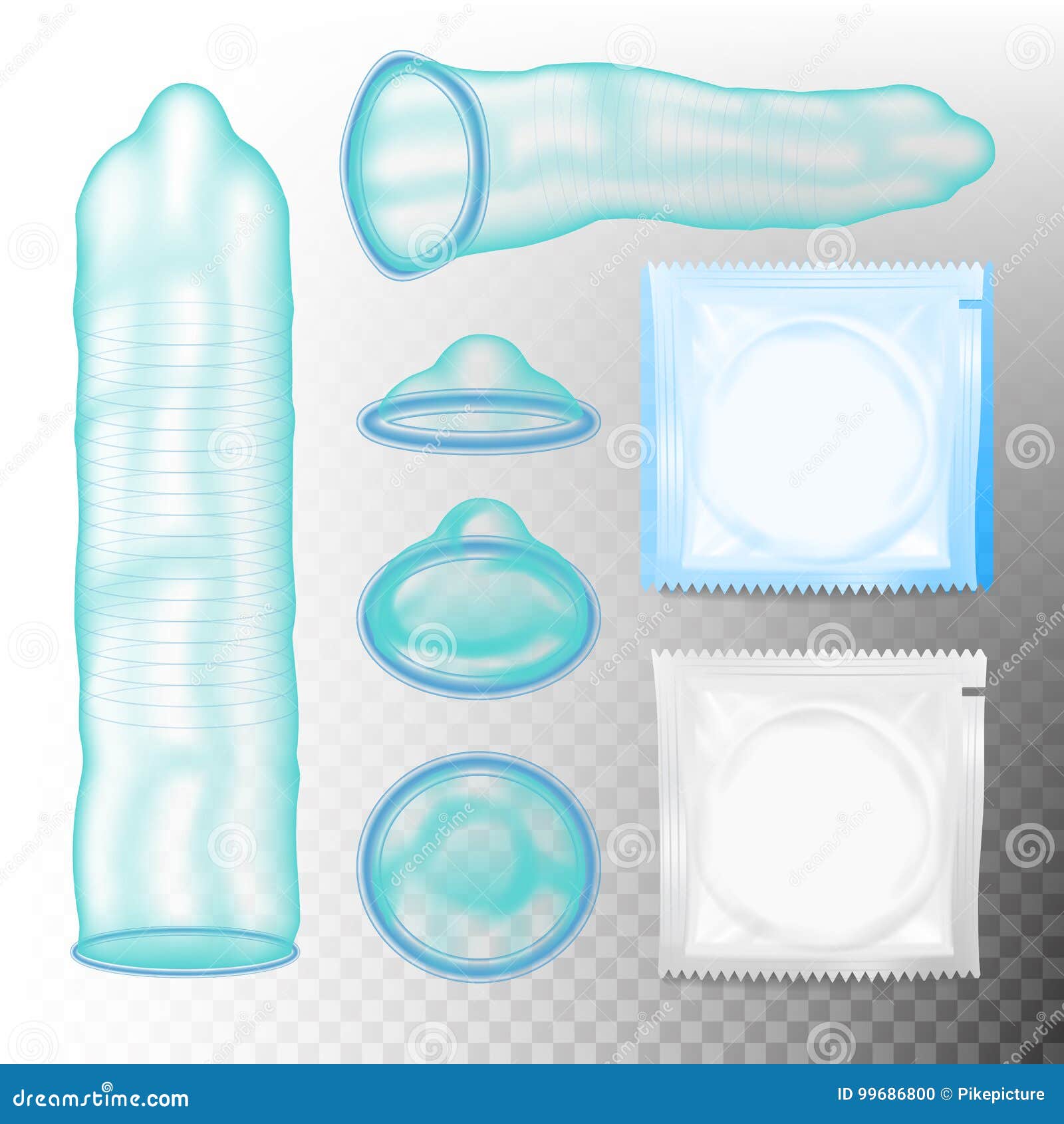 Realistic Condoms Vector Aids Protection Unpacked And Packed Condoms