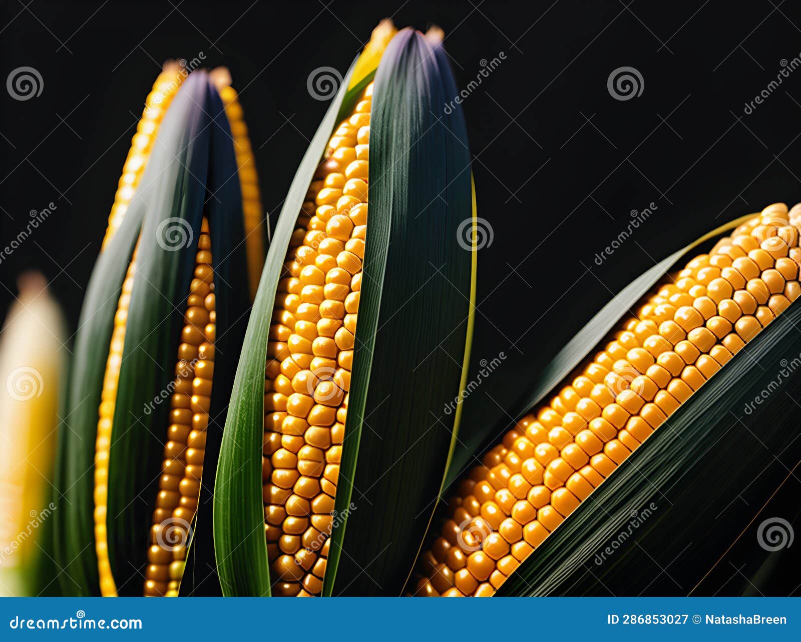 Realistic Corn Black Background Long Shot Sharp. Stock Illustration ...