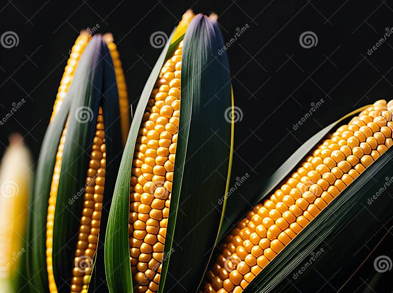 Realistic Corn Black Background Long Shot Sharp. Stock Image - Image of ...